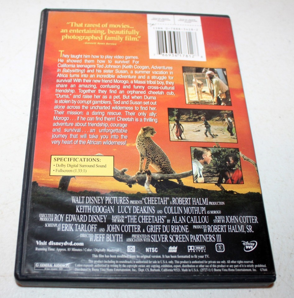 Cheetah (DVD, 2000) Walt Disney, Keith Coogan, Adventure of a Lifetime ...