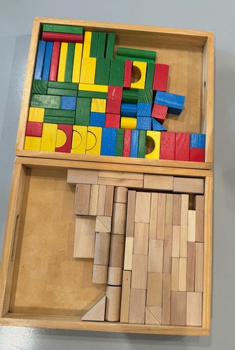 Vintage Set 120 Pc Colored & Plain Wooden Building Blocks With Wood ...
