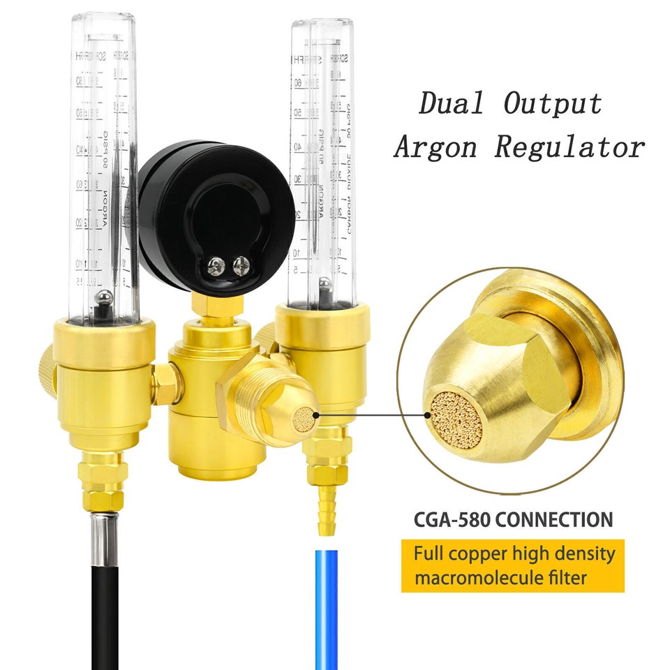 ARGON CO2 Flow Meter Regulator MIG TIG Gauge Gas CGA580 Welder Dual ...
