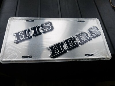 His Hers Couple Car Black Silver Metal Booster License Plate 1986 NEW ...