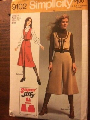 Vintage Simplicity 9102 Size 10 Misses Vest,Midi-Pantskirt, and Skirt ...