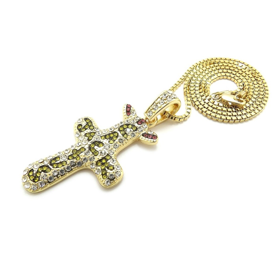 Travis Scott Cactus Jack Cross Pendant 18" 20" 24" Cuban Box Rope Chain ...
