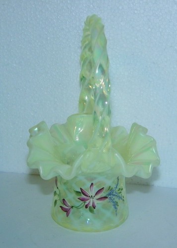 Fenton for QVC Basket Topaz Opalescent Iridized Diamond Optic HP Yellow ...