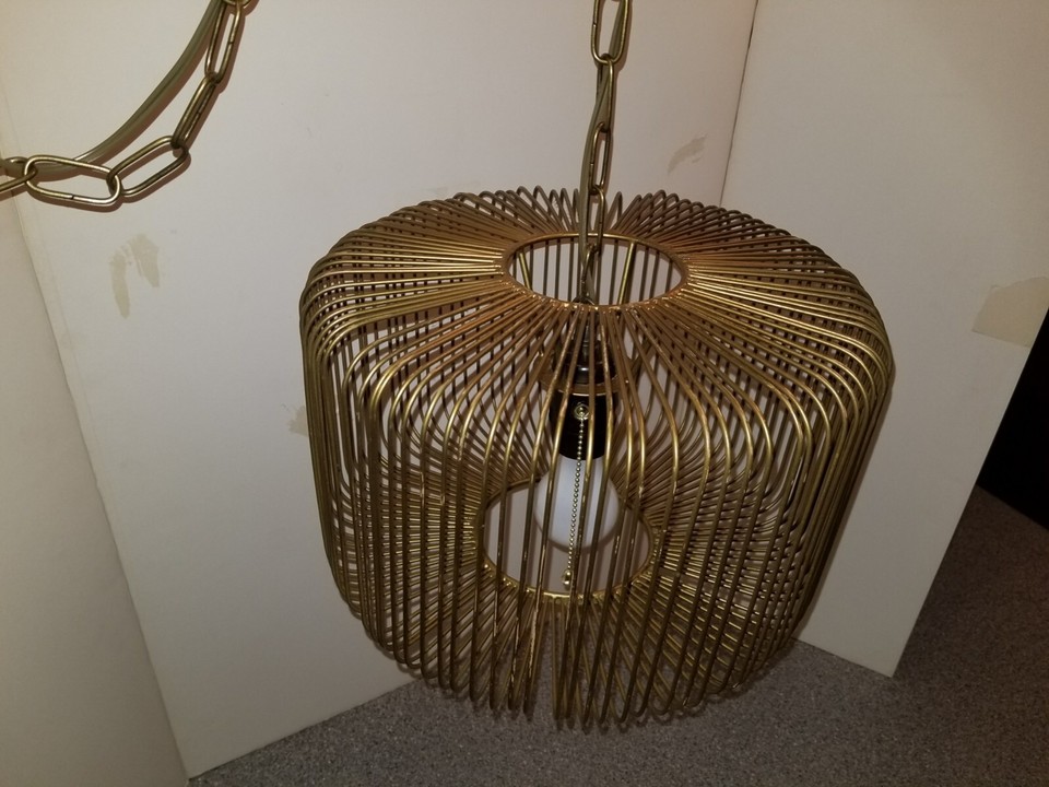 Vintage Metal MCM Birdcage Hanging Swag Lamp Light | eBay