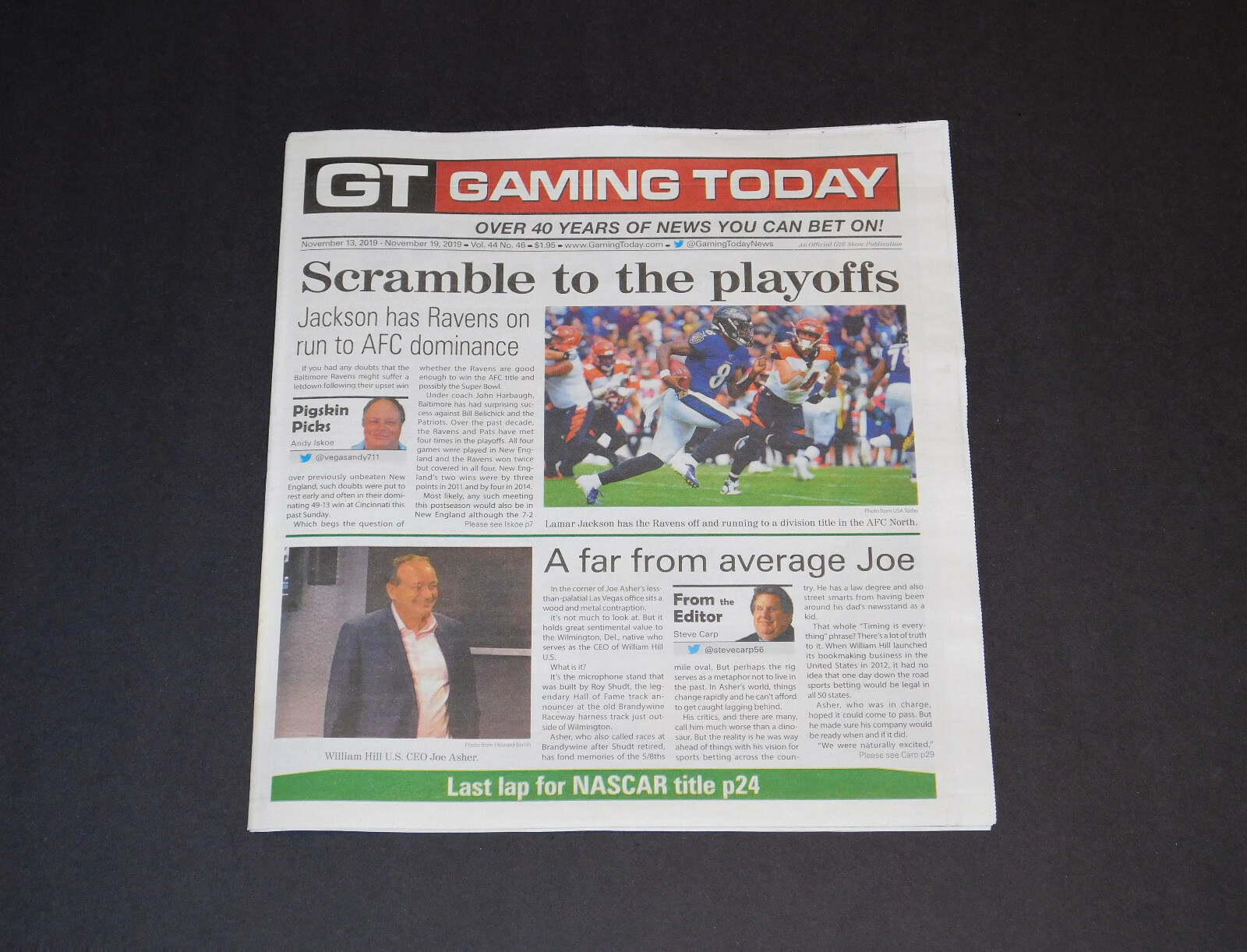 Gaming Today Sportsbook Magazine Lamar Jackson Baltimore Ravens Nov '19 ...