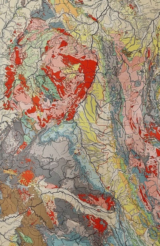 1922 ANTIQUE MAP CENTRAL EUROPE GEOLOGICAL PORPHYRY MESOZOIAN GRANITE ...