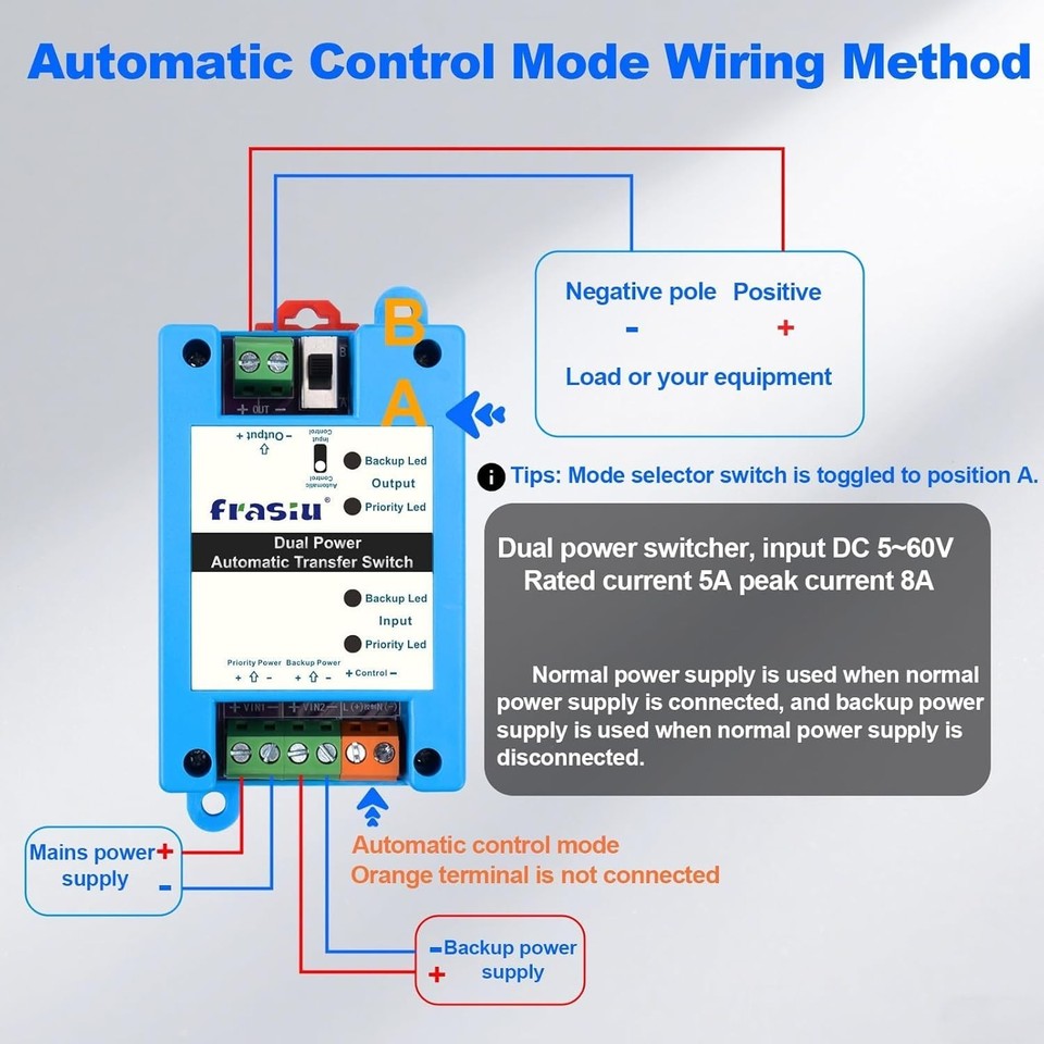 Dual Power Automatic Transfer Switch, 5A DC 5-60V, Fast Switching ...