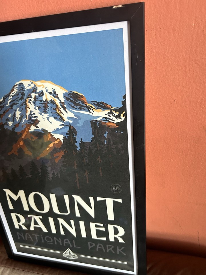 Vintage Framed Mount Rainier National Park Poster Retro Mountain Wall ...