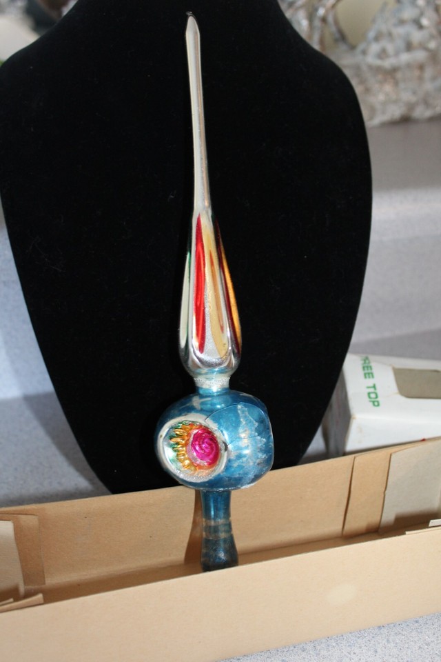 VTGchristmas~ Mercury Glass~ Finial Topper~ Hand Blown~ 11” tiny breck ...