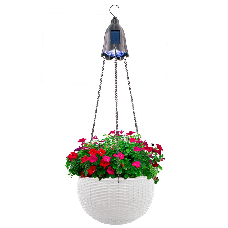 Solar Hanging Planter w/ LED Light Self-Watering Outdoor Flower Basket ...