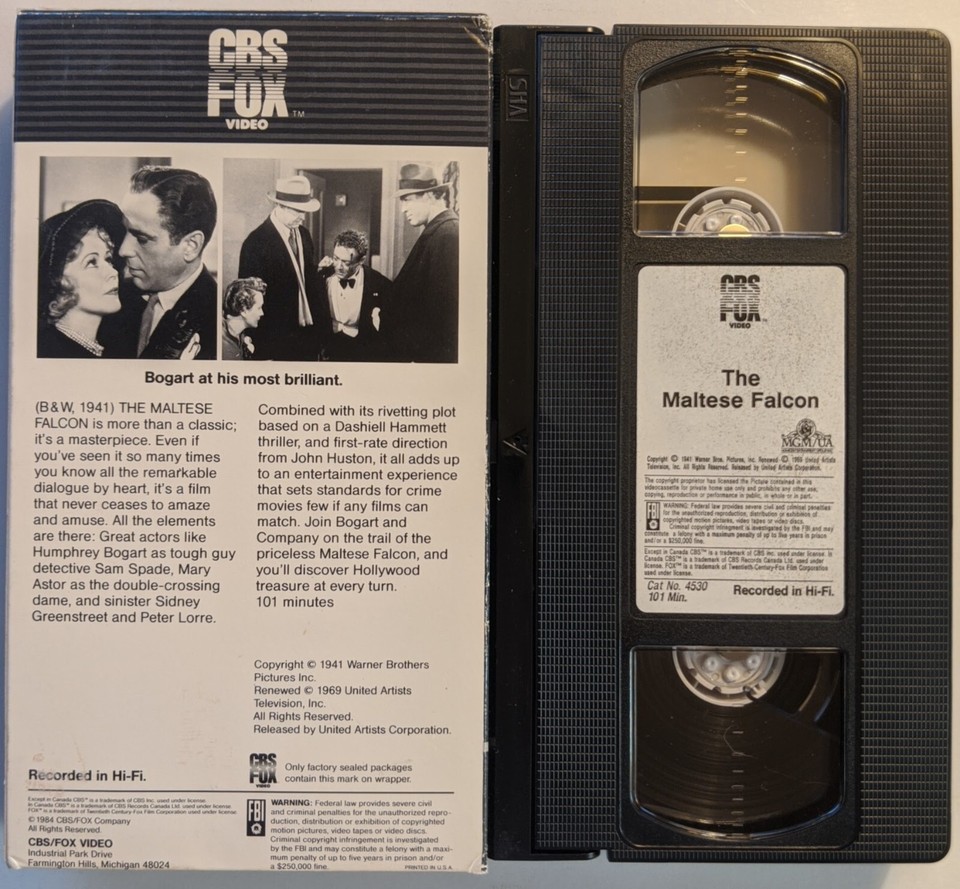 Maltese Falcon VHS Tape Humphrey Bogart 1941 Film Noir 27616154637 | eBay