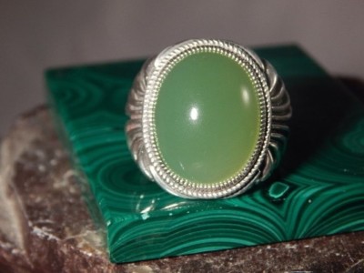 Gents 20.85 Ct.Oval Cabochon Vesuvianite Idocrase Ring Sterling Silver ...