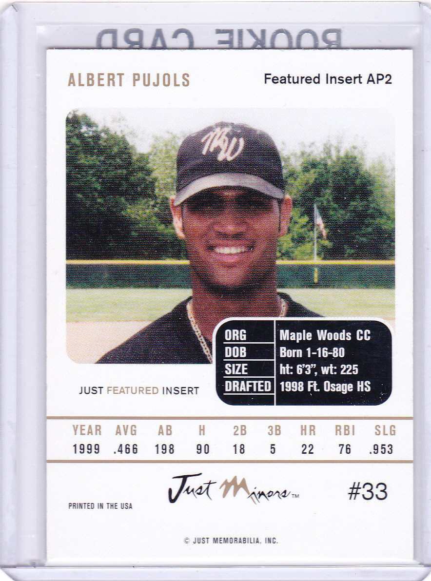 ALBERT PUJOLS ROOKIE CARD Maple Woods RC Baseball Minors CARDINALS ...