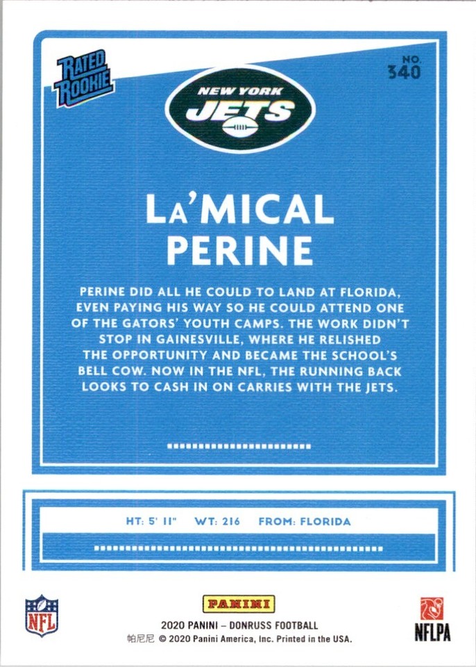 2020 Donruss Rated Rookie Canvas LaMical Perine New York Jets #340 | eBay