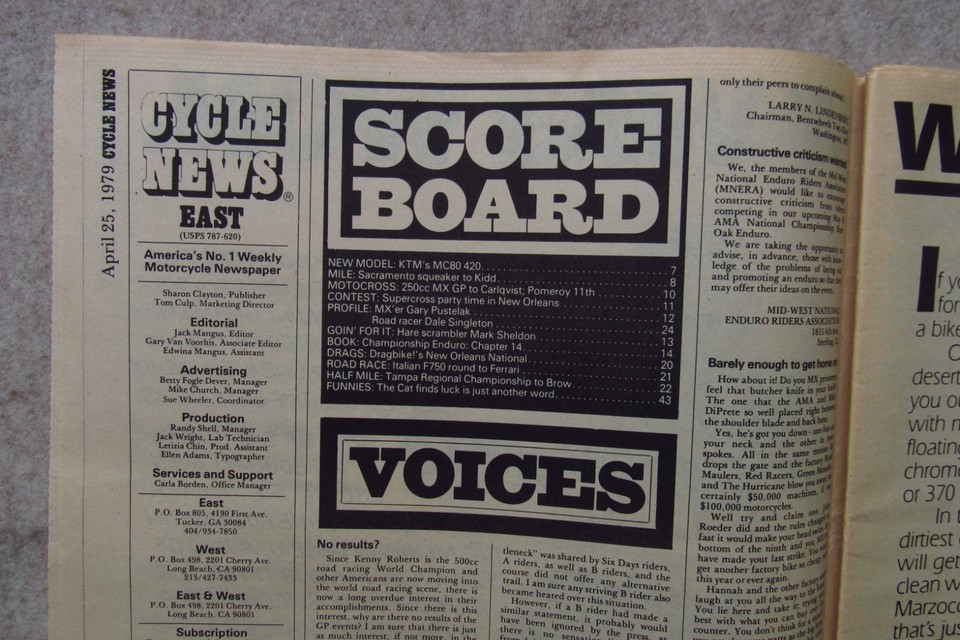 CYCLE NEWS EAST April 25, 1979 Motocross Flat Track MotoGP Dale ...