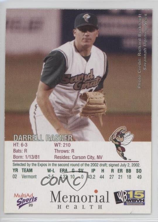 2003 MultiAd Sports Savannah Sand Gnats Darrell Rasner #20 | eBay