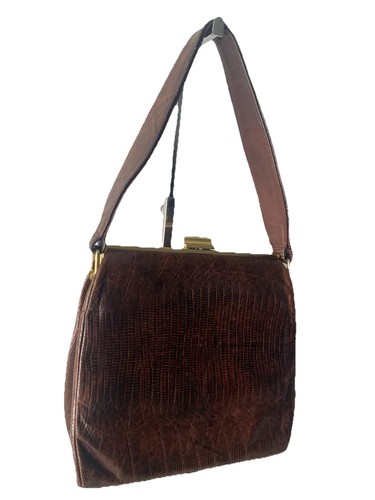 Vintage 50s RR Croc Leather Handbag Satchel Purse Tote Bag Purse Brown ...
