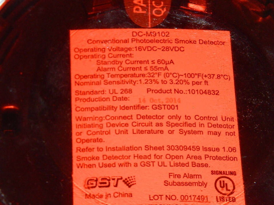 NEW GULF SECURITY GST DC-M9102 CONVENTIONAL PHOTOELECTRIC SMOKE ...