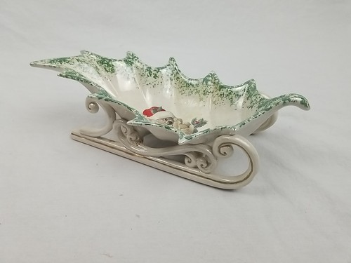 Vintage ceramic Christmas sleigh leaf shaped red and green | eBay