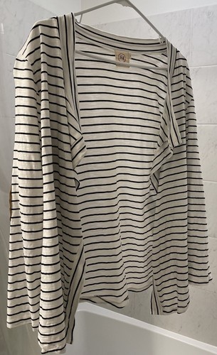 Grace & Emma Womens Cardigan L Striped Black White Open Front Cotten ...
