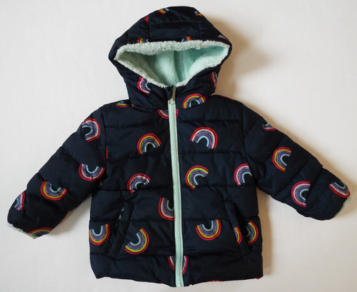 SWISS TECH Girls Rainbows Blue Puffer Winter Coat Jacket Hand Covers Sz ...