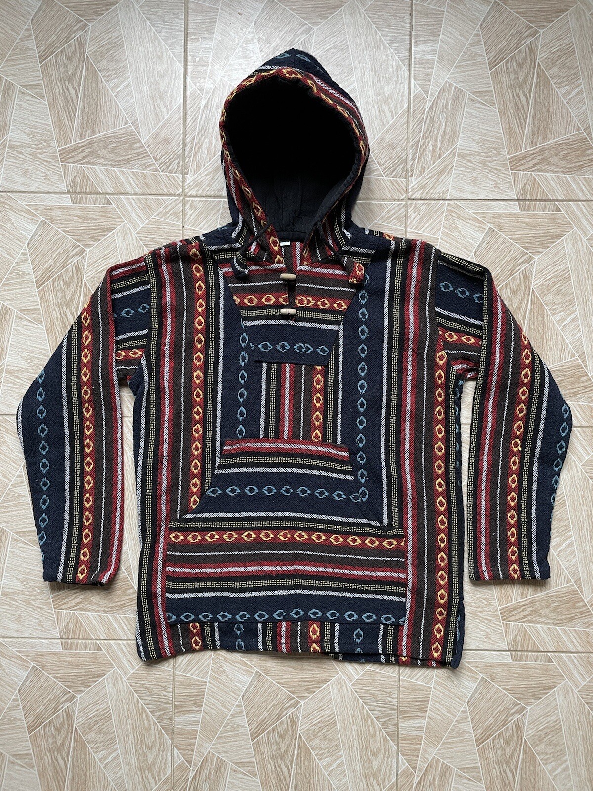 Retro Rare 90s Vintage Made In Nepal Multicolour Hood… - Gem