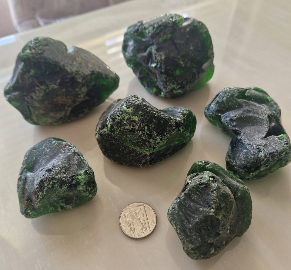 Beautiful Emerald RAW SEA GLASS/ SLAG GLASS CHUNKS, 6 PIECES!/ RARE ...