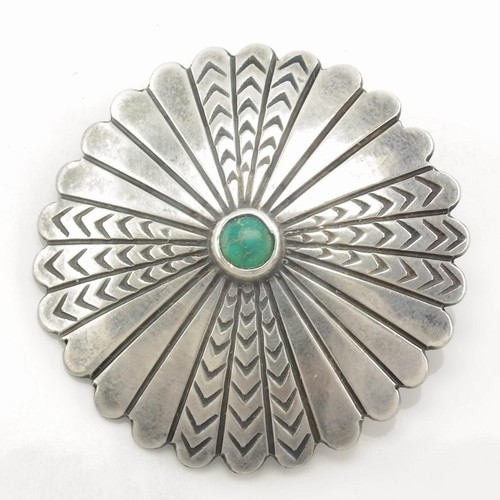 Native American Sterling Silver Brooch Concho Green Turquoise | eBay