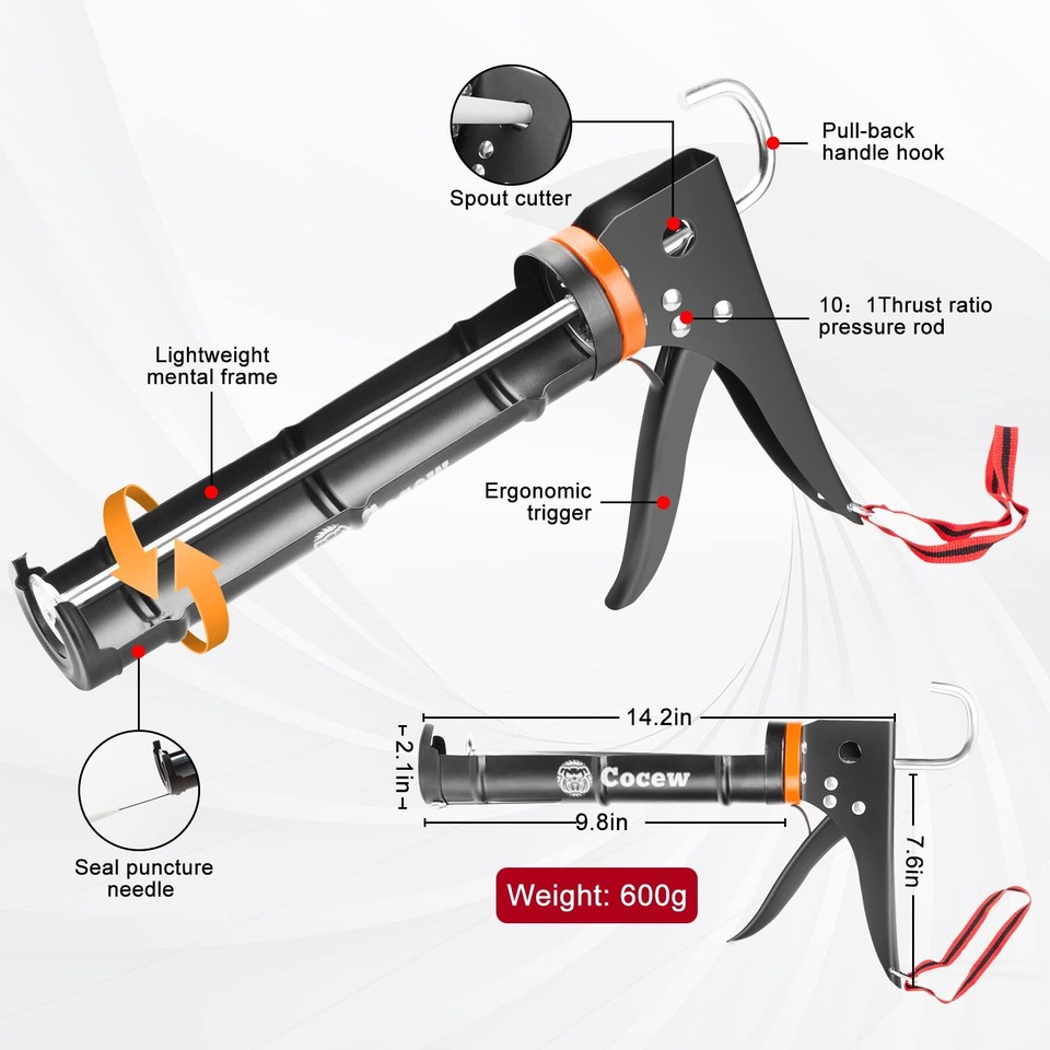 Caulk Gun Kit, Smooth Silicone Caulking Gun and Caulk Remover Tool ...