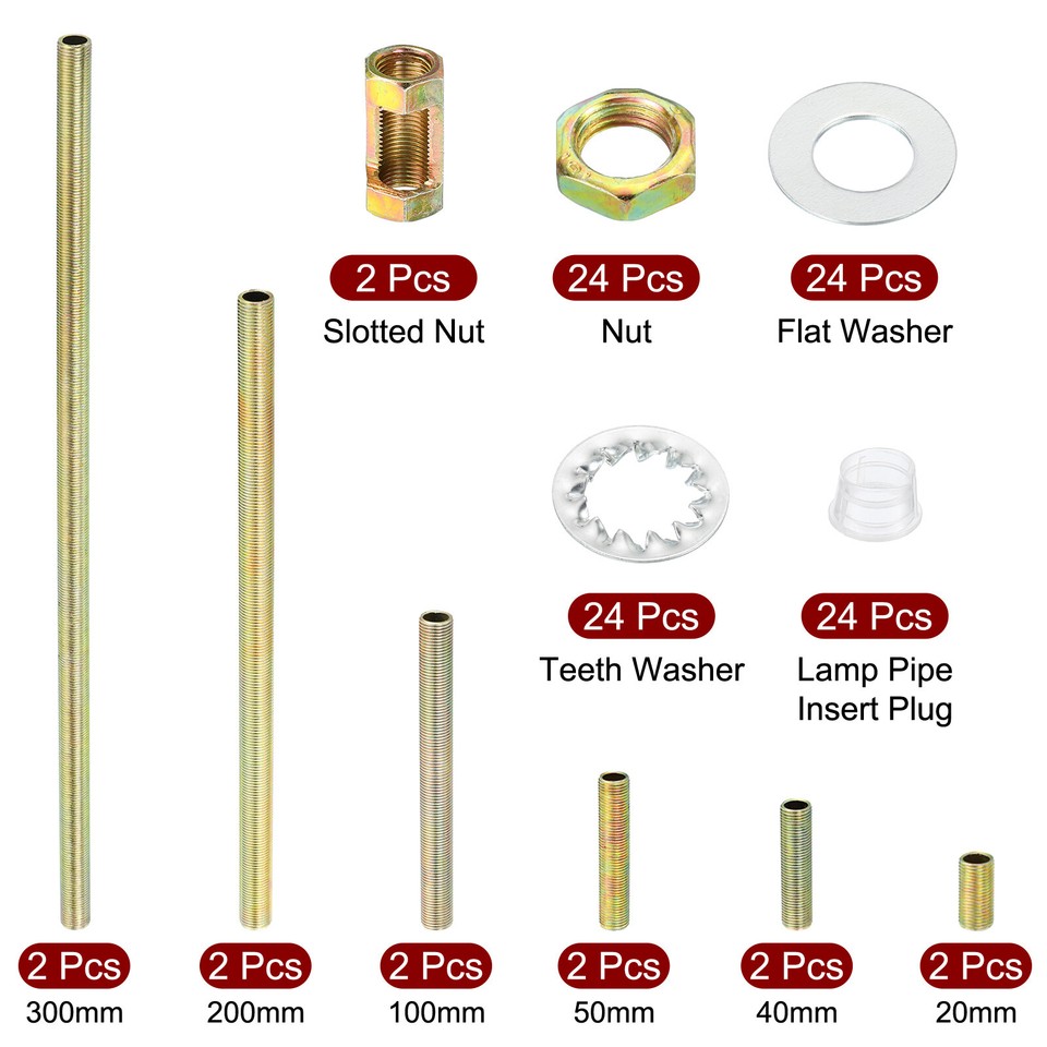 2set 1/8IP Thread 6 Size Lamp Pipe Kit Nut Washers Fasteners Assortment ...