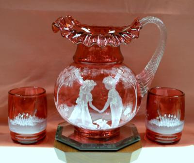 FENTON WATER SET Cranberry 3pc Puppy Love 5906DG NIB FREEusaSHIP | eBay