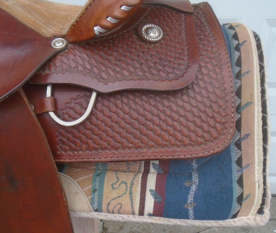 17" HeavDuty Tooled Leather All Around Ranch Trail SADDLE & Reinsman ...