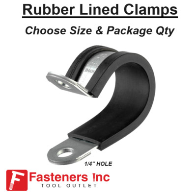 ALL SIZES Rubber Lined Cushioned Insulated Cable Clamp Pipe Tube Hose ...