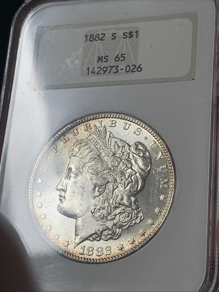 1882 S MORGAN SILVER DOLLAR $1 MS 65 NGC Soap Box Holder MS65 Rainbow ...