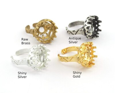 Prong Setting Ring,Sphere Blank Setting Ring, Raw,Silver,Gold brass 6 ...