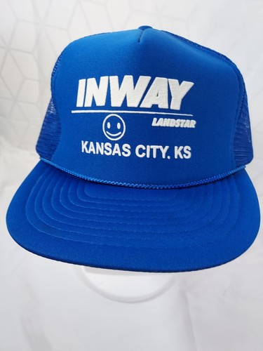 Vintage Blue Inway Landstar Smiley Face KC Trucker Hat Snapback Cap ...