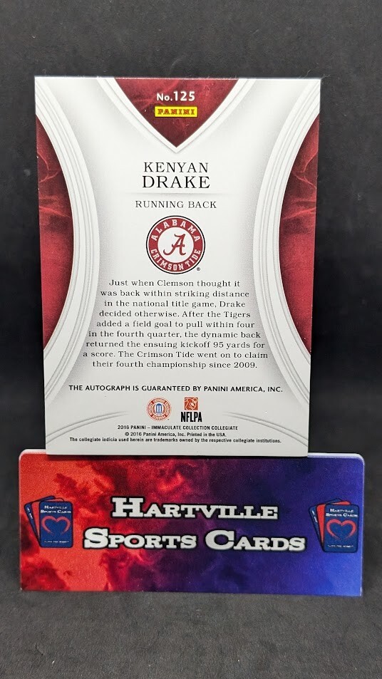 2016 Panini Immaculate Collegiate /25 Kenyan Drake #125 Rookie Auto RC ...