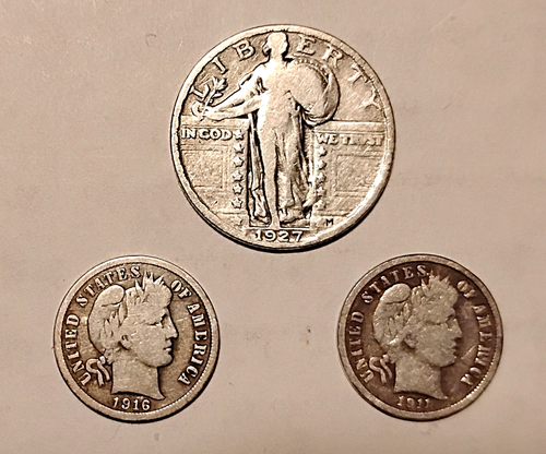 1927 LIBERTY QUARTER + 1911 LIBERTY DIME + 1926 LIBERTY DIME (SMALL ...