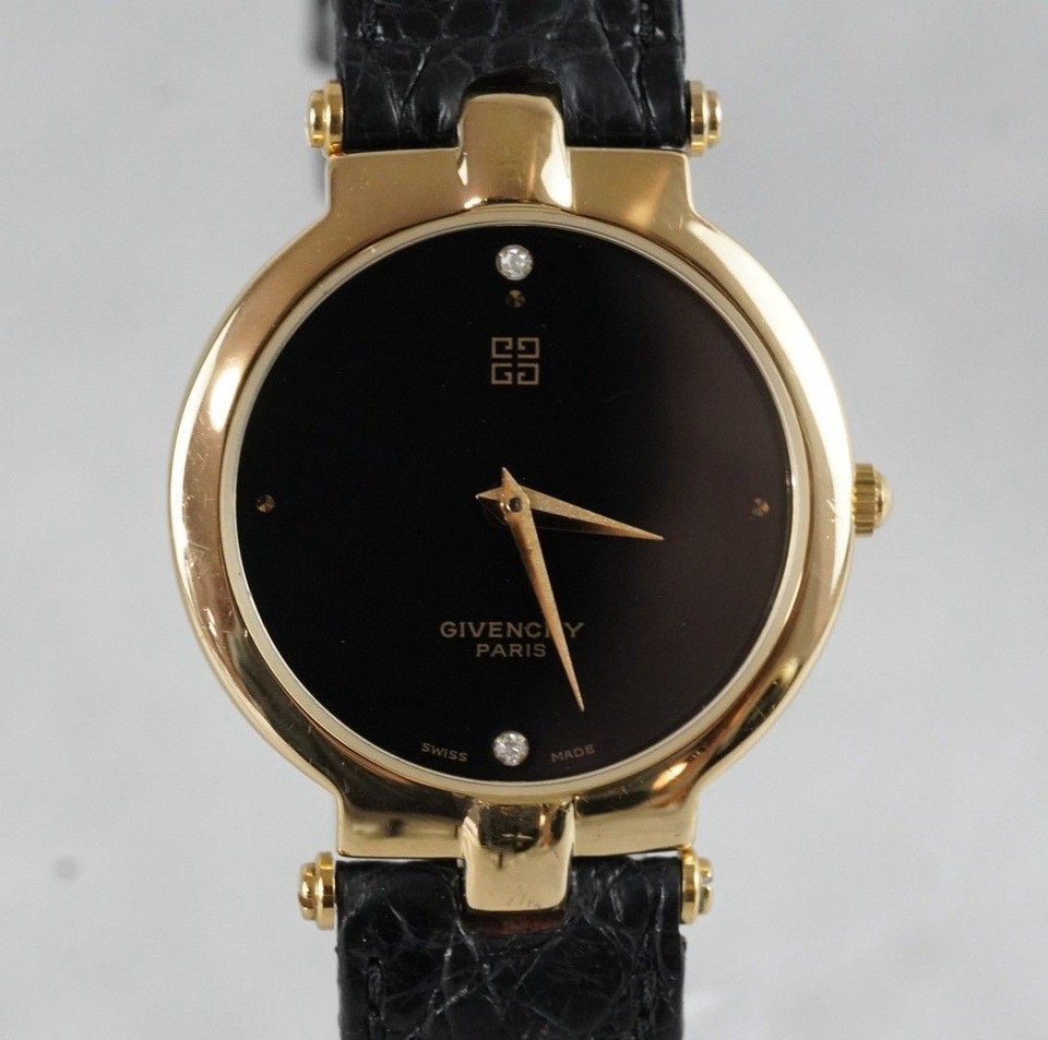 GIVENCHY PARIS Watch Swiss Made Quartz 3.4x3.1cm Black Gold Vintage | eBay