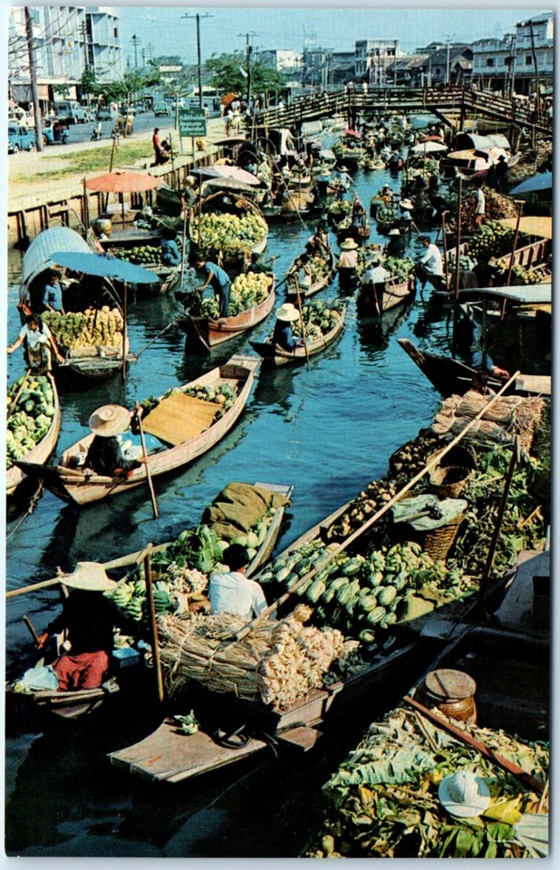 c1960s Bangkok Floating Market Klong Mahanak Chrome Photo Postcard Boat ...