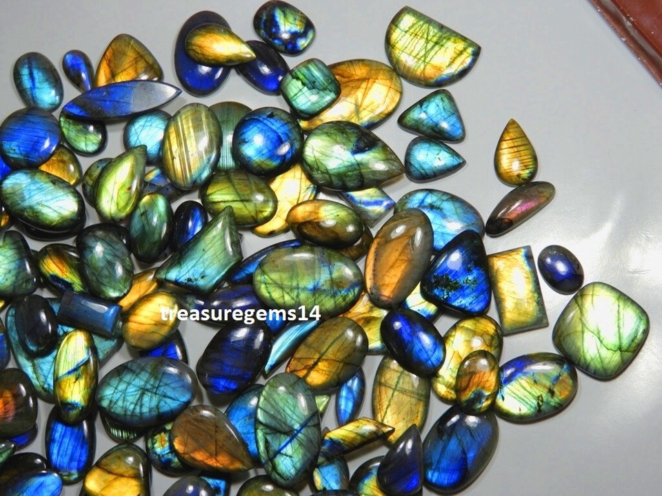4000 Crt WHOLESALE LOT 100% NATURAL MULTI FIRE LABRADORITE MIX CABOCHON ...