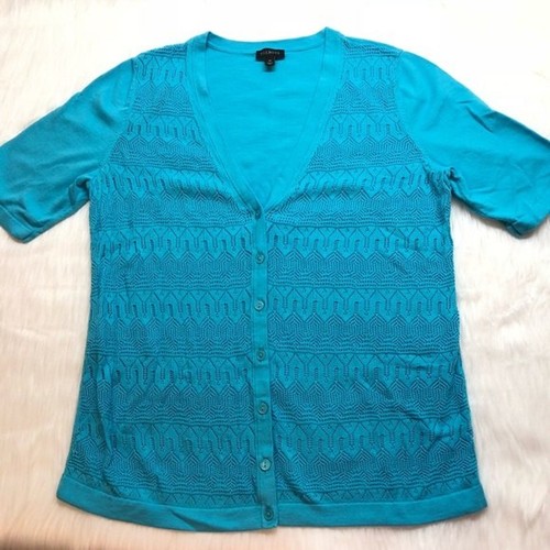 Talbots Button Up Cardigan Sweater Lace Front Short Sleeve Blue Size ...