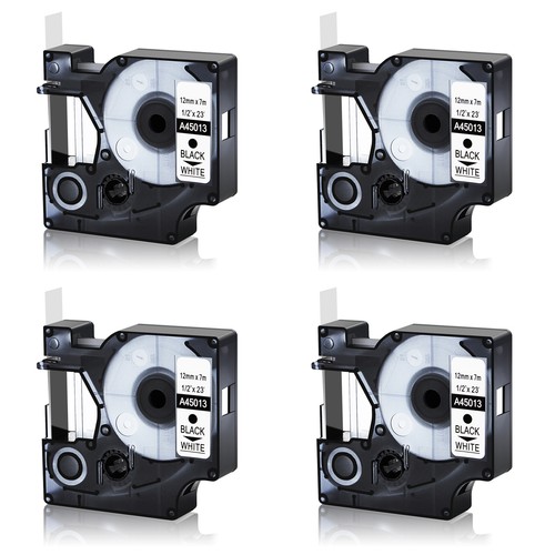 4PK Black on White Label Tape For DYMO D1 45013 1/2 X 23' S0720530 ...