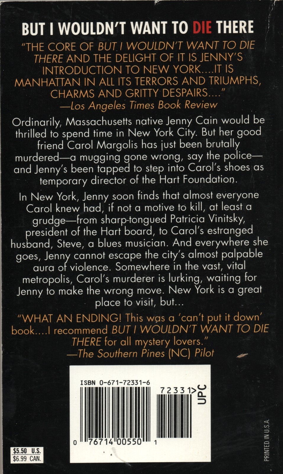 BUT I WOULDNT WANT TO DIE THERE by NANCY PICKARD Pocket Book PB 1993 ...