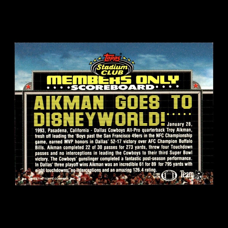 Troy Aikman 1993 Stadium Club Members Only Dallas Cowboys #NNO R307 | eBay