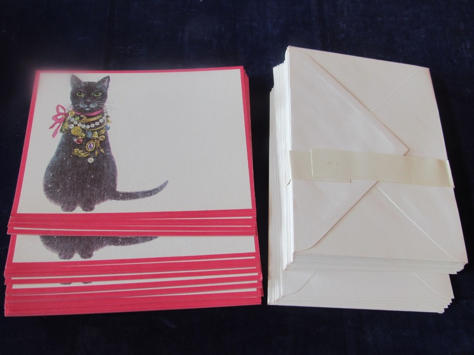Black Cat wearing Jewelry 39 cards & envelopes Irene Dash Vtg Unused ...