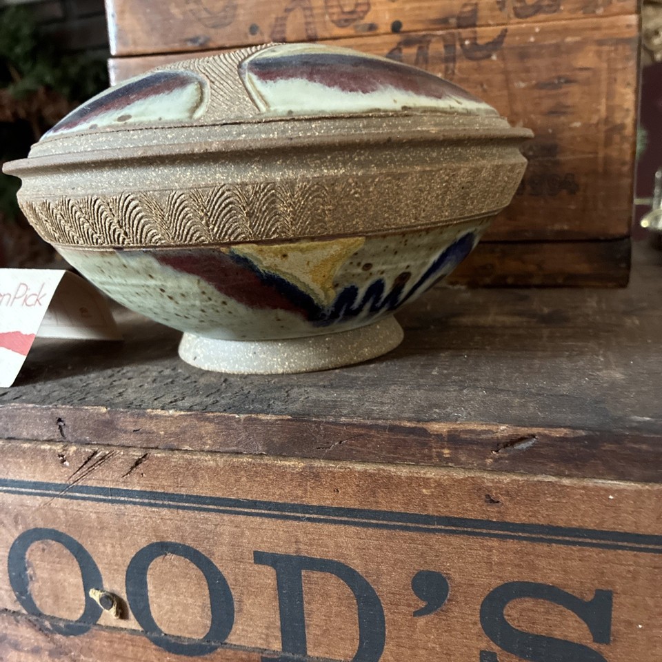 Ken Pick Studio Art Pottery Geometric Glazed Slotted Lid 8in Serving ...