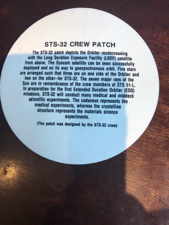 Original !! SHUTLE COLUMBIA STS-32 CREW PATCH DECAL STICKER 3 1/2 ...