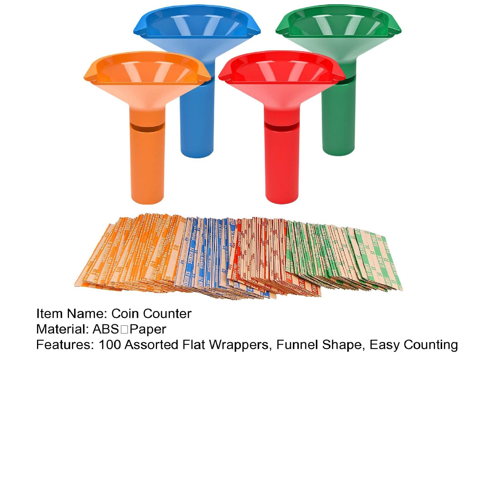 Coin Funnel Wrapping Process Sorters Tubes Bundle with 4 Color-coded ...