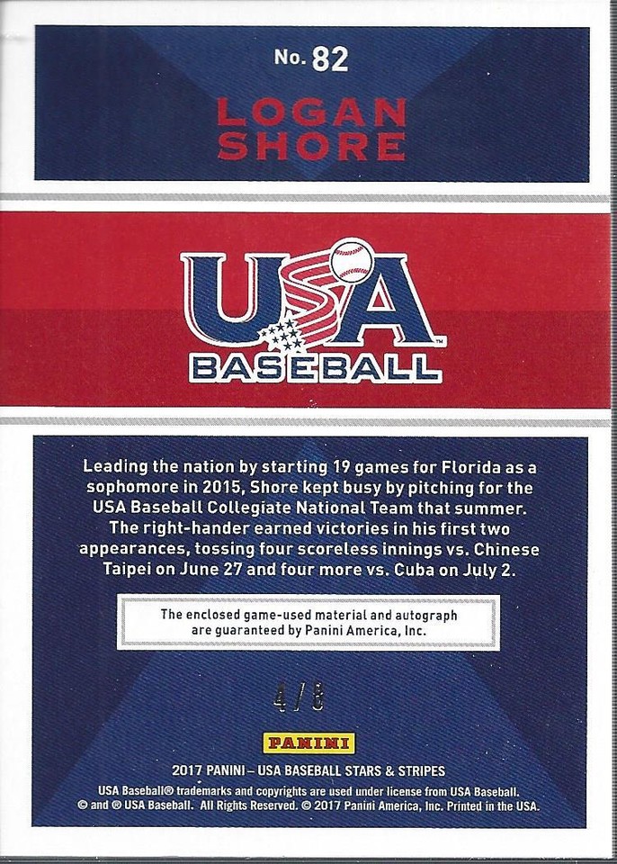 2017 USA Baseball Stars and Stripes Material Auto Laundry Tag #82 Logan ...